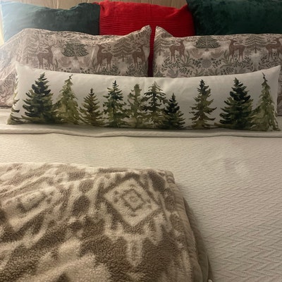 Pine Tree Design Lumbar Pillow Case, Green Pine Forest Long Pillow ...