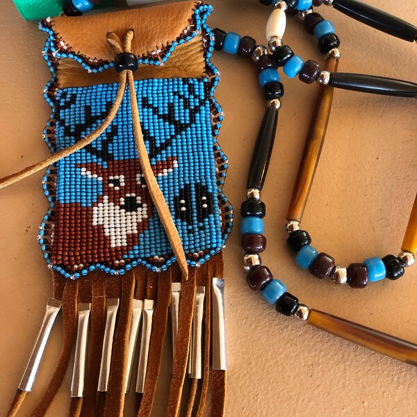 Native American Beaded Lanyard Beaded I.D. Badge Holder Beaded Keyring ...