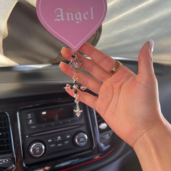 Crystal Cross/guardian Angel Rear View Mirror Dangles/suncatchers, Car ...