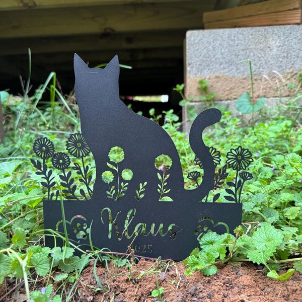 Personalized Metal Cat Stake, Cat Memorial Stake With Flowers, Custom ...