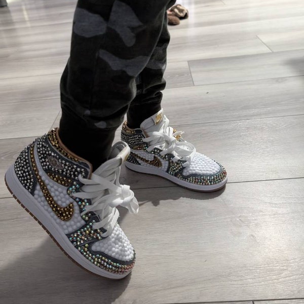 Rhinestone Air Jordan 1 High OG or Mids Red and Black,custom Bling ...