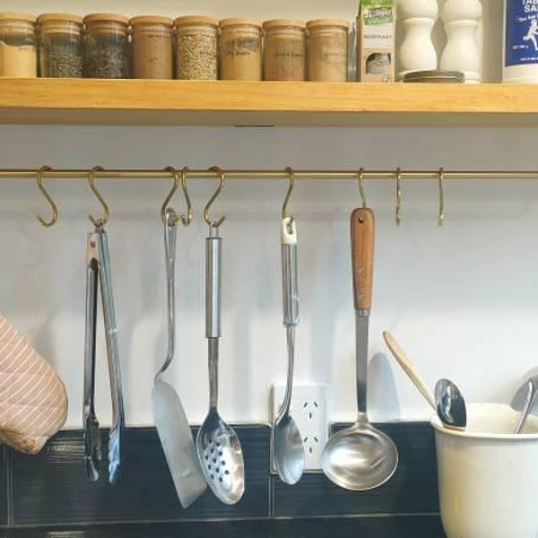 Solid Brass Kitchen S Hook Rail, Pot Pan Utensil Rail, Wall Mounted Pot ...