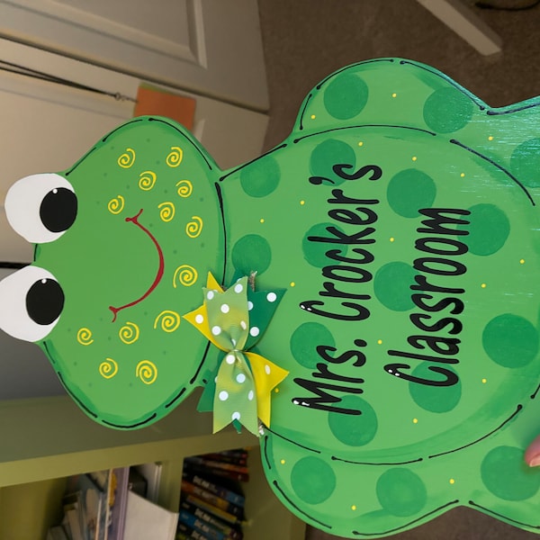 18" FROG TEACHER SIGN Wall Art Hanger Plaque Decor Hand Painted ...