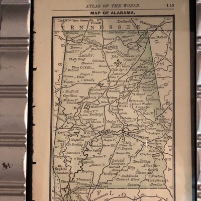 1888 Tiny ALABAMA State Map Miniature Vintage Map of Alabama Library ...