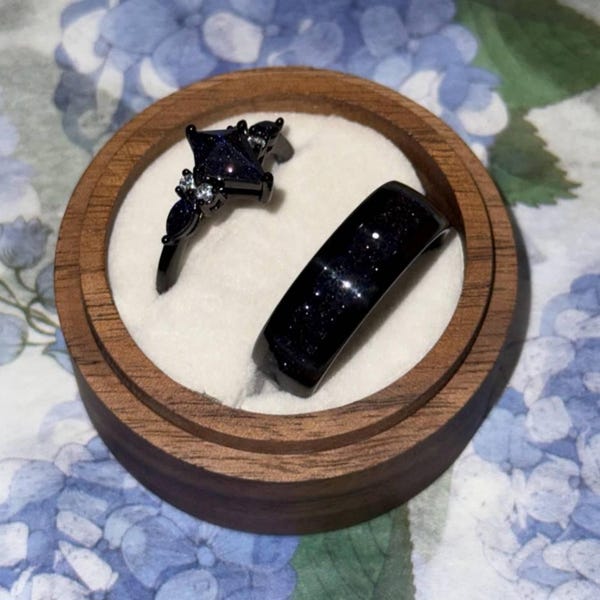 Orion Nebula Ring Set,2 Pcs Hexagon Cut Blue Sandstone Ring,black ...