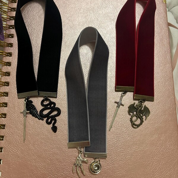 Manon Dark Red Velvet Ribbon Bookmark With Charms Bookish Gift book ...