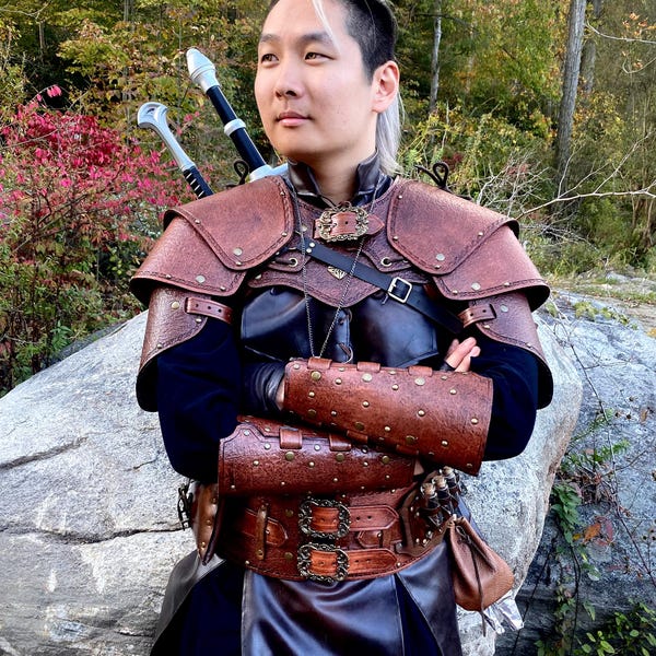 Costume Leather Set Larp Ranger, Pauldrons Gorget Bandolier Bracers ...