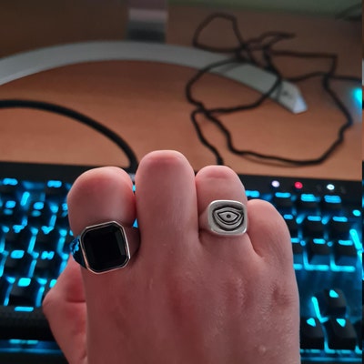 Mens Silver Evil Eye Signet Ring, Square Evil Eye Protection Pinky Ring ...