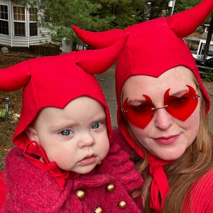 Red Devil Horn Hat, Devil Vintage Bonnet, Devil Hood, Hat With Horns ...