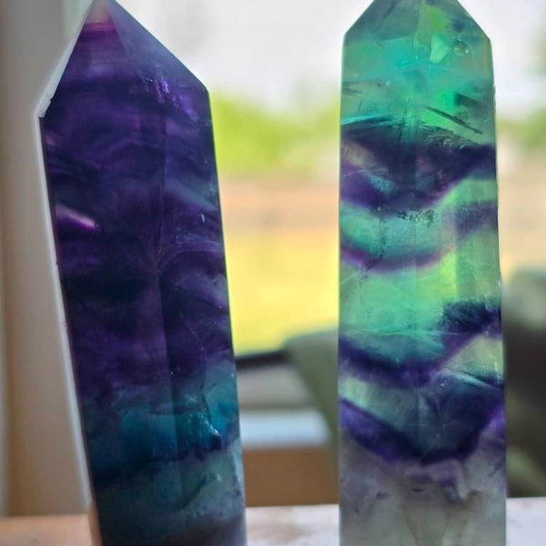 Rainbow Fluorite Crystal Tower Point - Raw Fluorite Gemstone Point ...