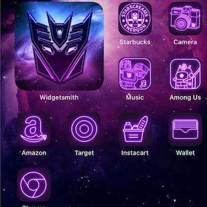 Purple Neon App Icons, Neon Aesthetic Ios 14 Icons, iPhone Icon Pack ...