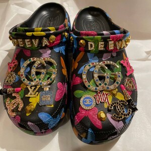 Bling Bee Crocs in Black With Denim Sizes 7 11 W/ Bedazzled - Etsy