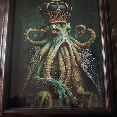 Kraken King Vintage Royal Portrait, Victorian Octopus Painting, Ocean ...