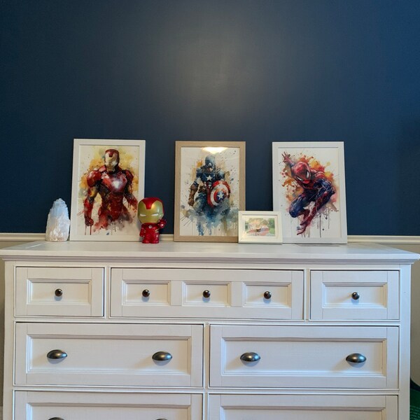 6 Watercolor Dripping Art Superheroes, Watercolor Illustration ...