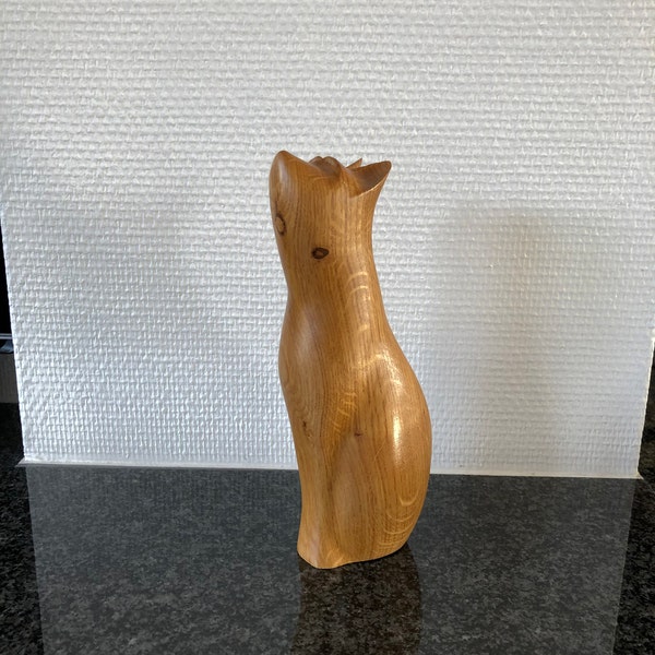 Wood Carving Brown Cat Statue, Handcarved Cat Figurine, Minimalistic ...