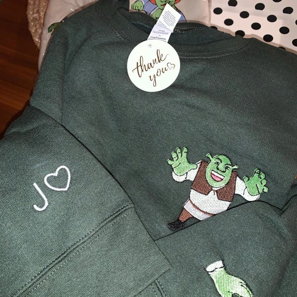 Shrek and Fiona Embroidered Sweatshirt: Ogre Couple Matching Pullover ...