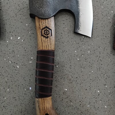 Small Bearded Axe With Short Handle and Leather Wrapping, Viking Axe ...