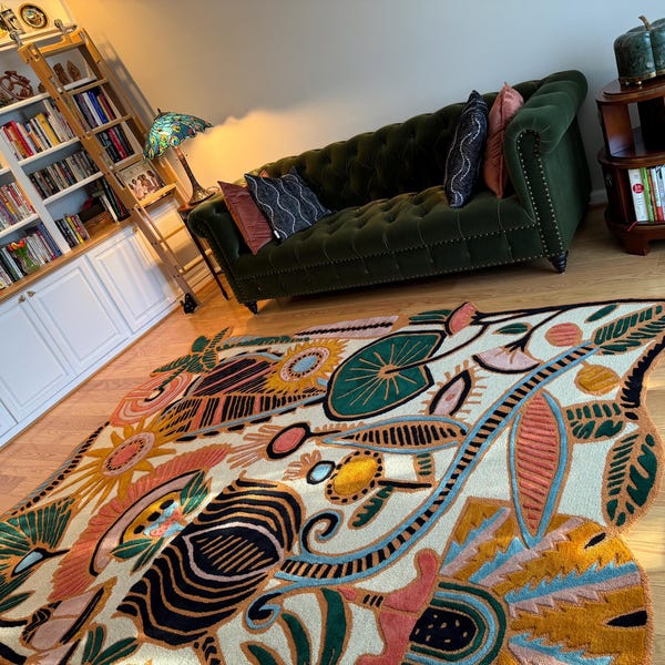 Hand Tufted Green Rug Modern High Low Rug Pebble Rug Multi Colored Rug ...