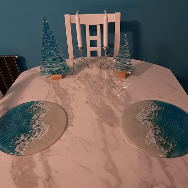 Wave in a Box Fused Glass Wave Wall Art Sun 25x25cm(10"), Turquoise ...