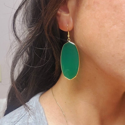 Green Onyx Earrings, Green Stone Earring, Dark Green Onyx Earrings ...