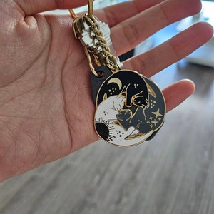 Trio of Cats Keychain Black Cat Keychain Celestial Keychain Sleeping ...