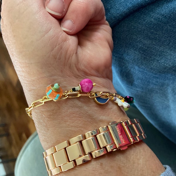 Colorful Charm Bracelet, Gold Charm Bracelet, Multi Charm Bracelet ...