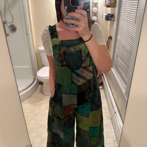 Handmade Patchwork Hippie Cotton Jumpsuit: Wide-leg Overalls With ...
