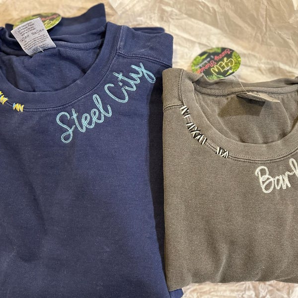 GREY CUSTOM Embroidery Hand Stitch Sweatshirt Distressed Vintage Custom ...