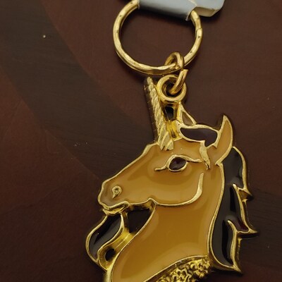 UNICORN Key Chain Yellow & Black Inlay and Gold Plated Brass Keychain ...