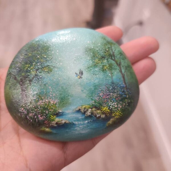 Flower Wizard original Oil Painting on a Stone by Yana Khachikyan - Etsy