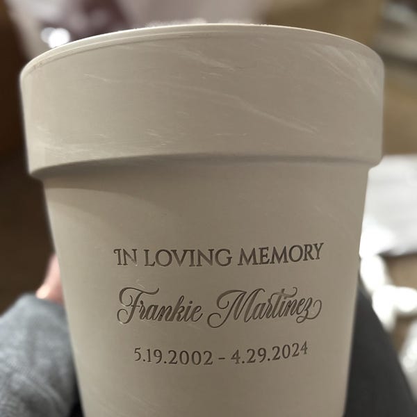 Engraved Memorial Flower Pot: Custom Carved Granite White Terracotta - Etsy