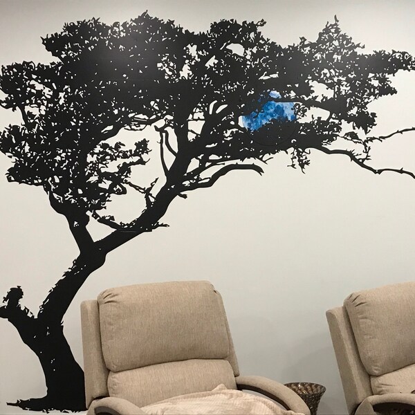 Large Tree Wall Decal Hanging Leaning Tree Sticker Bedroom Tree Decal ...