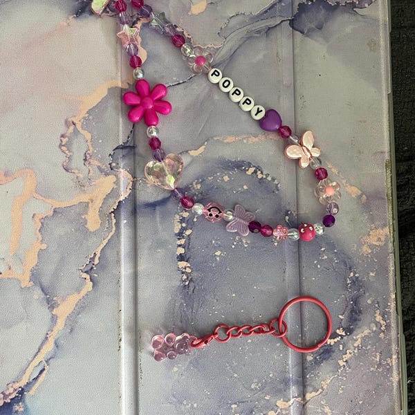 Personalised Beaded Phone Charm Mobile Strap Any Name or Text Any ...