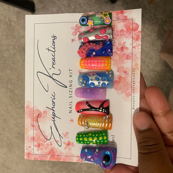 Grunge Free Style Nail Set Handpainted Trendy Press on Nails Grunge ...