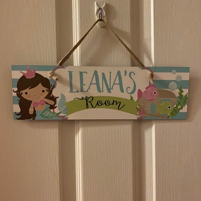 Mermaid Door Sign, Kids Door Decor, Personalized Children's Wall Art - Etsy