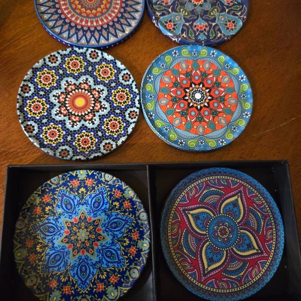 Boho Coasters | Set of 6 Drink Coasters | Abstract Art Coasters | Drink ...
