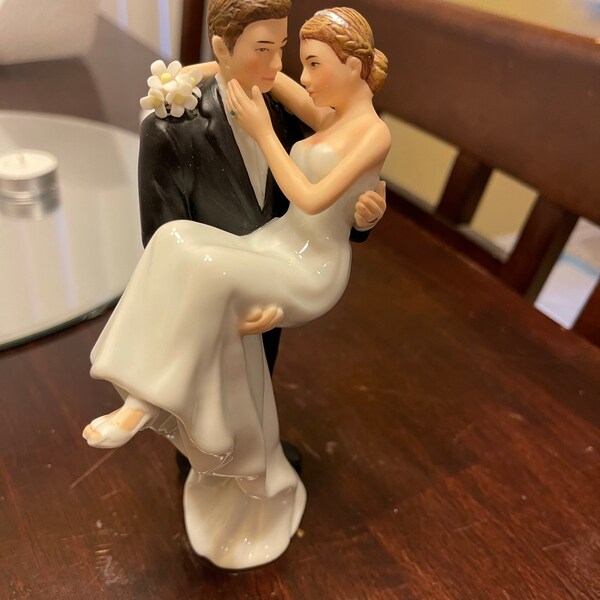 Groom Holding Bride Traditional Wedding Cake Topper Figurine - Custom ...