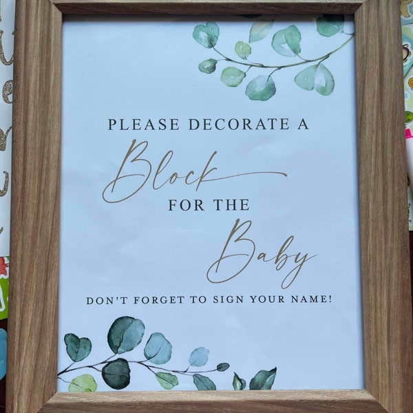 Decorate a Block Baby Shower Sign Printable . Greenery and Gold . Baby ...