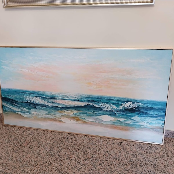 Ocean Sunset Textured Oil Painting, Coastal Wall Art, Hand-painted ...