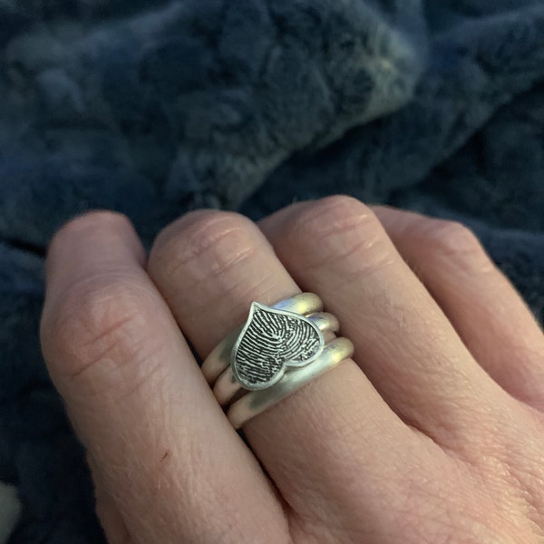 Wide Fingerprint Ring W/ 3 Sterling Silver Stacking Bands ...
