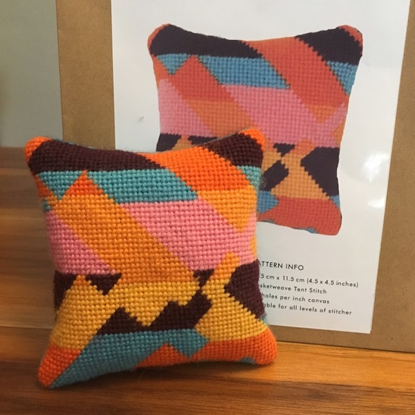 Modern Needlepoint Kit, Geometric Design, Printed Canvas, Orange and ...