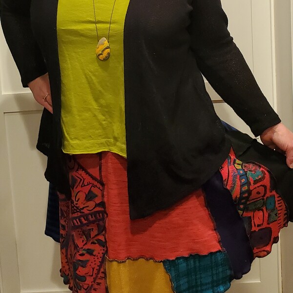 Upcycled Skirt Patchwork T-shirt Recycled Above Knee Gray Pink Charcoal ...