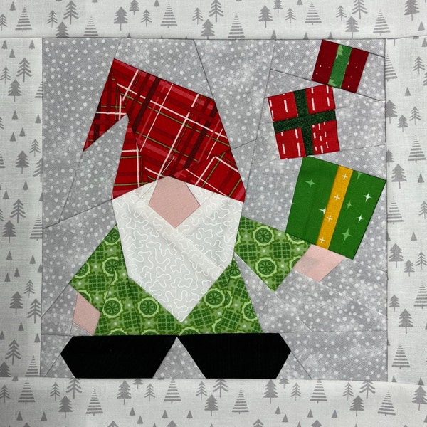 GNOME WITH GIFTS Paper Pieced Block Pattern in Pdf - Etsy