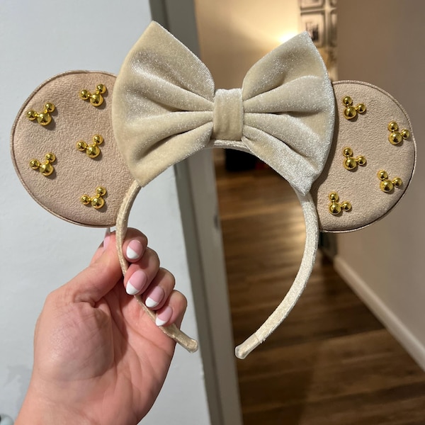 Beige Mickey Ears, Mickey Ears, Gold Minnie Charm Mouse Ears, Minnie ...