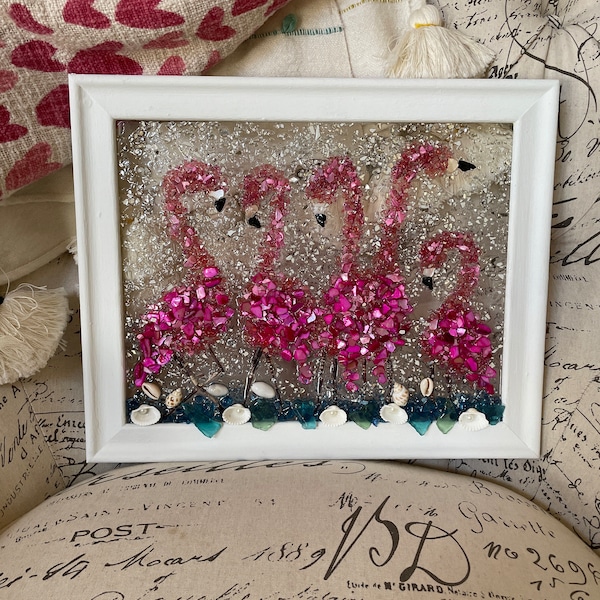 Pink Flamingo Art, Pink Flamingo Sea Glass Decor, Flamingo Glass Window ...