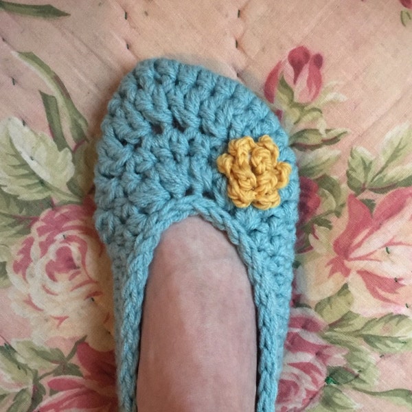 Women's Crochet Slippers - White With Blue Roses - Handmade Crochet ...