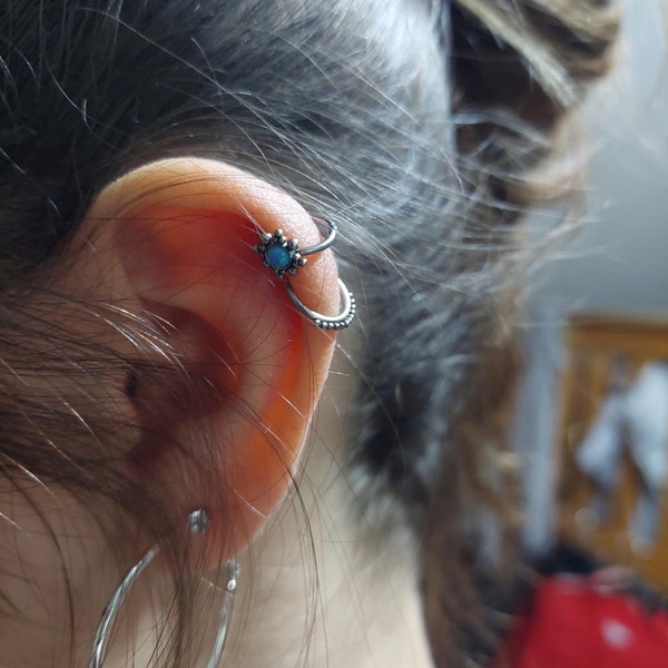 Opal Tragus Hoop Surgical Steel, Conch Hoop, Clicker Hoop, Cartilage ...