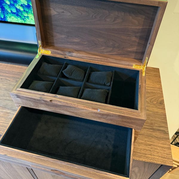 Watch Box With Drawer - Solid Black Walnut - 12 to 16 Watch ...