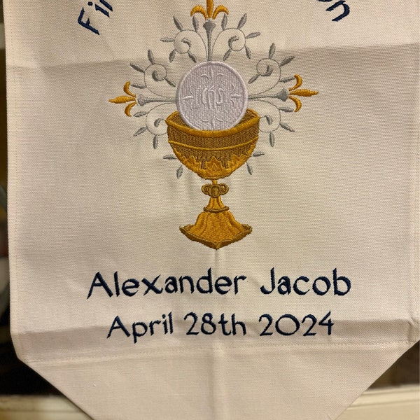 Personalized First Communion Banner With Embroidered Chalice With Host ...