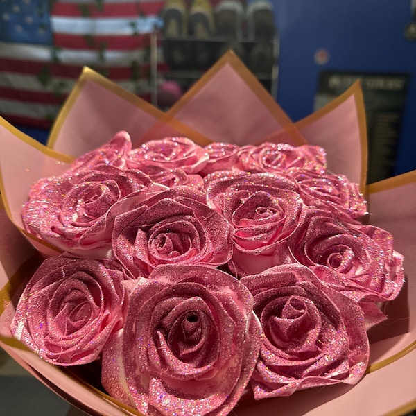 Eternal GLITTER ROSE PINK Bouquet/happy Birthday - Etsy